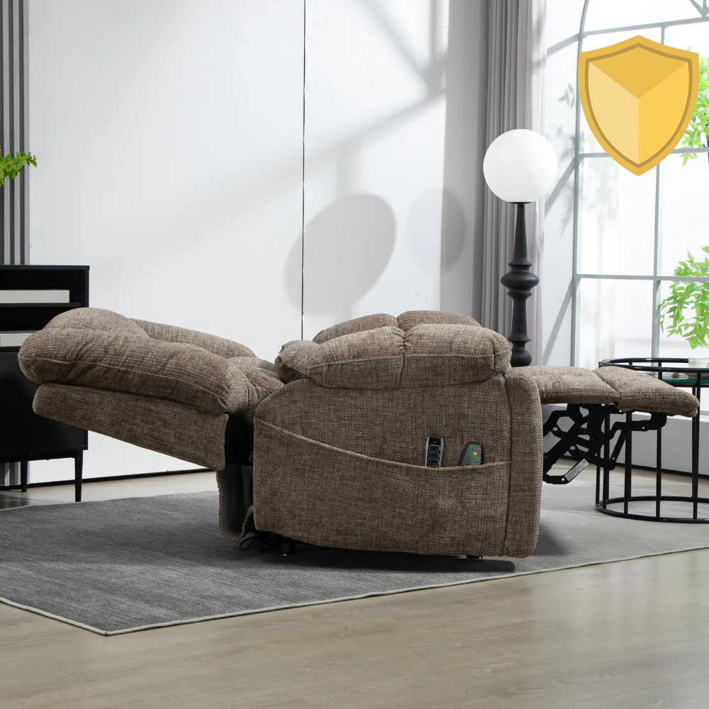 LuxQuad 4 Motors Lay Flat Lift Chair, 27 Inch Wide Seat, Grey-Brown (F ...